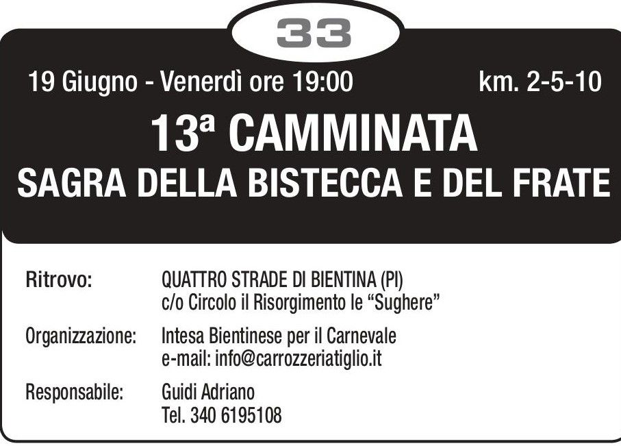13° CAMMINATA Sagra della BISTECCA e del FRATE